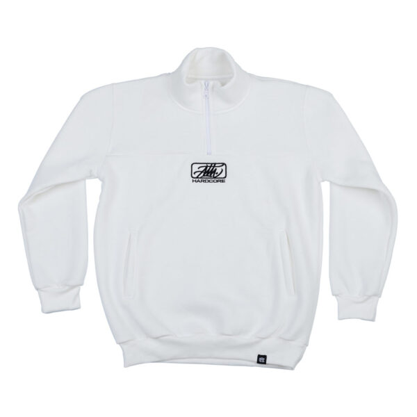 "ATH" Half Zip White Hoodie - Athens Hardcore